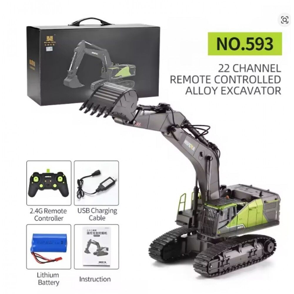 HUINA 1593 RC Excavator 1/14 Metal Alloy Engineering Crawler Tractor 2 ...